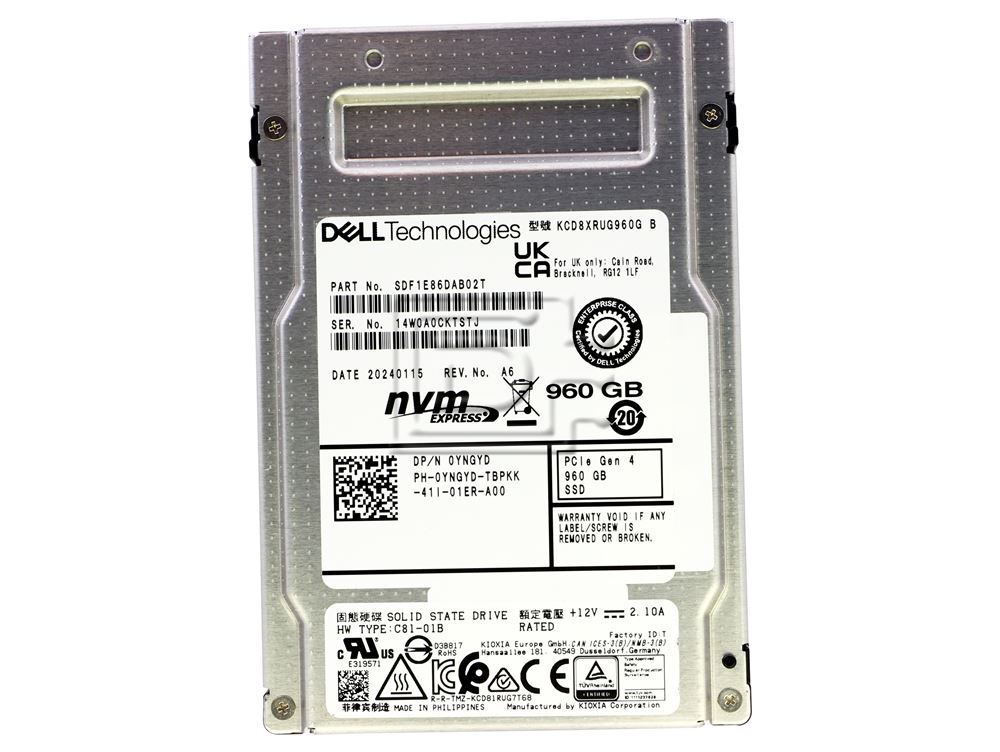 Dell YNGYD Kioxia KCD8XRUG960G CD8-R Series 960GB 2.5" TLC PCIe 4.0 RI ...