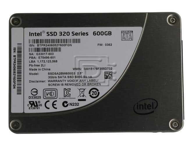 Intel SSDSA2BW600G301 600GB 2.5" 3Gbps MLC 320 Series SATA SSD