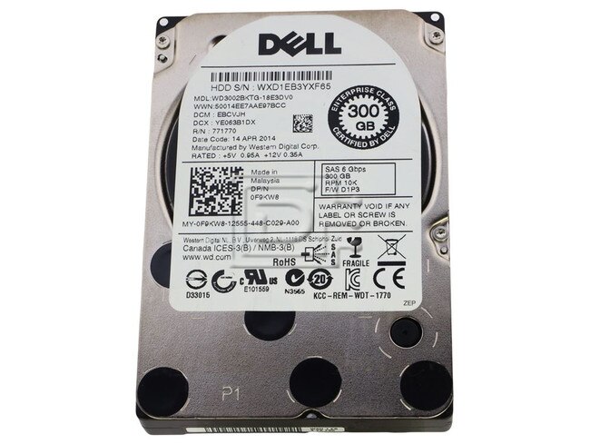 Dell F9KW8 300GB 10K 2.5in SAS 6Gbps Enterprise Hard Drive WD3002BKTG